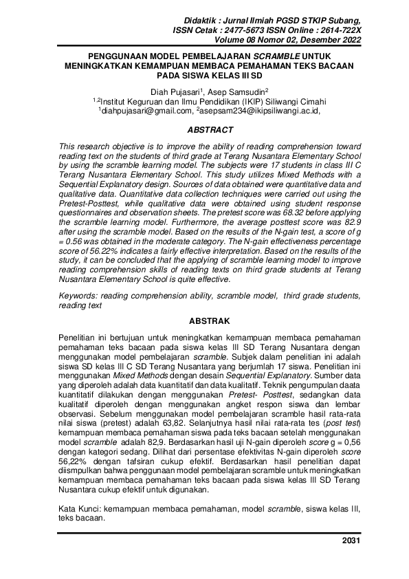 (PDF) Penggunaan Model Pembelajaran Scramble Untuk Meningkatkan ...