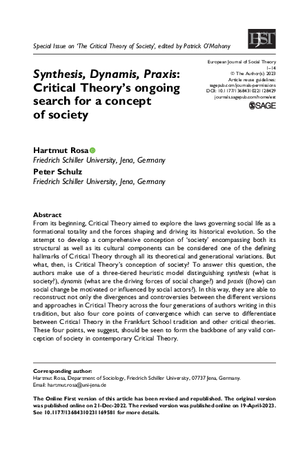 (PDF) Synthesis, dynamis, praxis: Critical theory’s ongoing struggle ...