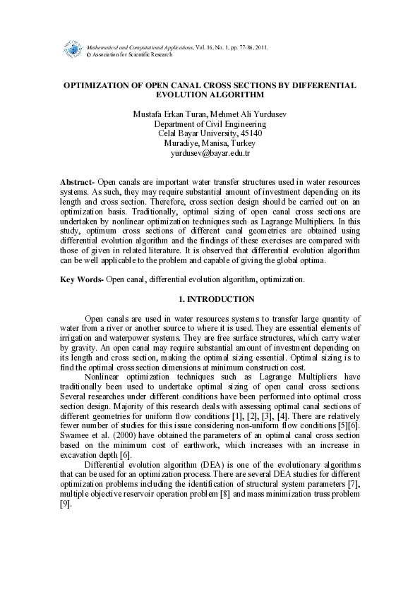 (PDF) Optimization of Open Canal Cross Sections by Differential Evolution Algorithm