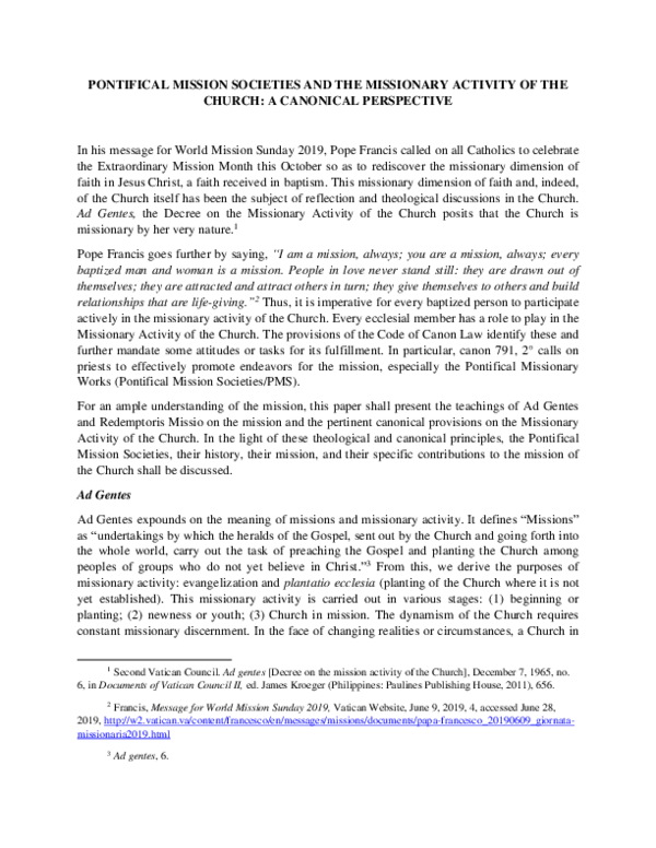 (PDF) PONTIFICAL MISSION SOCIETIES AND THE MISSIONARY ACTIVITY OF THE ...