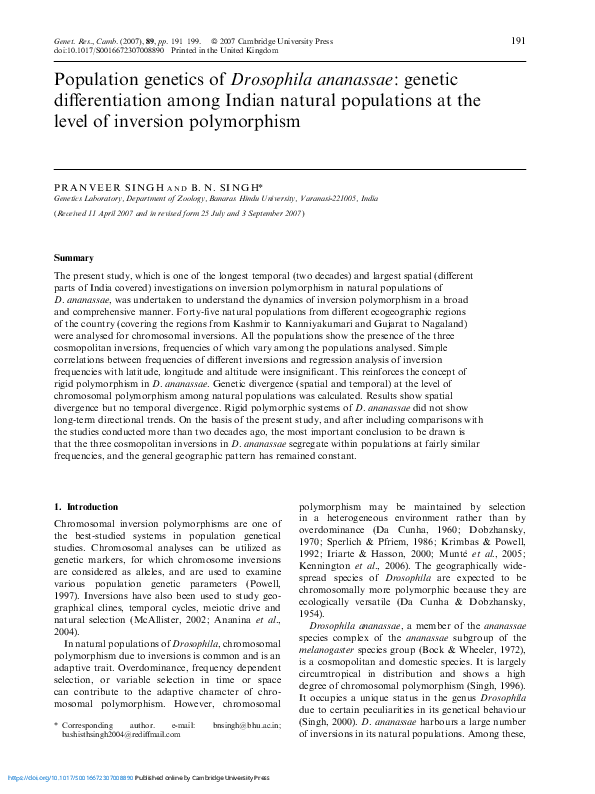 (PDF) Population genetics ofDrosophila ananassae: genetic ...