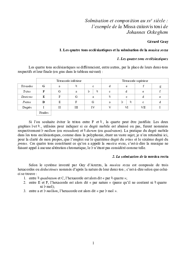 (PDF) Solmisation et composition au XVe siècle : l'exemple de la Missa cuiusvis toni de Johannes ...