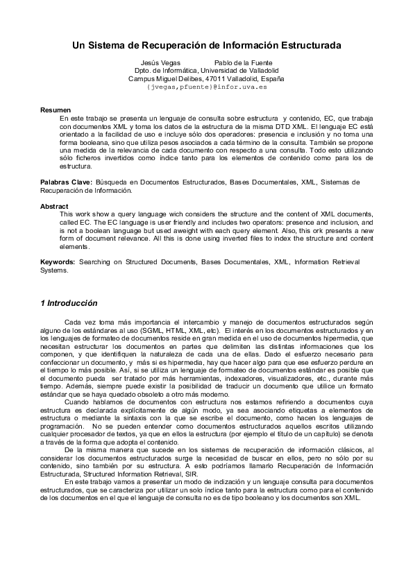 (PDF) Un Sistema de Recuperacion de Informacion Estructurada