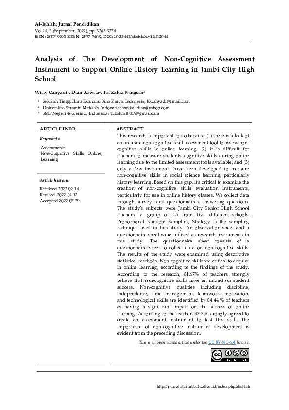 (PDF) Analysis of The Development of Non-Cognitive Assessment Instrument to Support Online ...