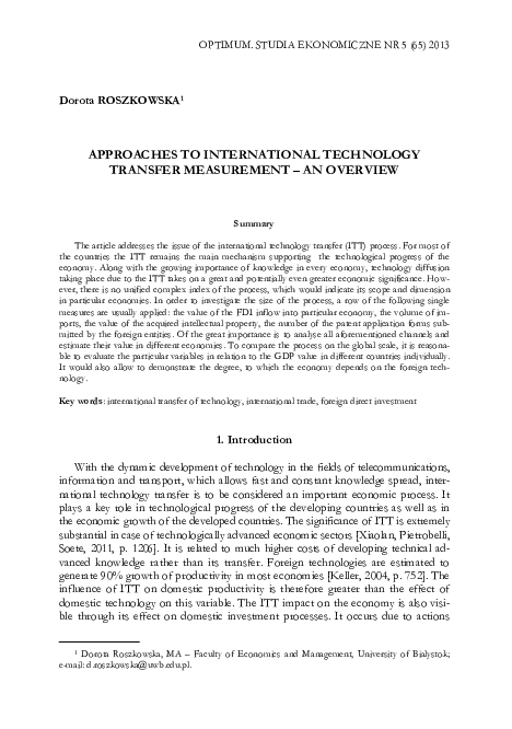 (PDF) Approaches to International Technology Transfer Measurement – An Overview