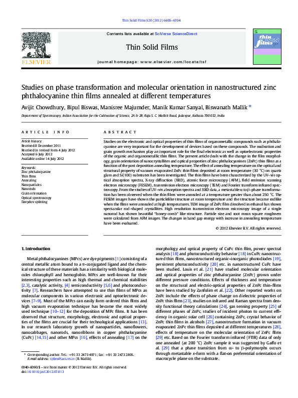 (PDF) Studies on phase transformation and molecular orientation in nanostructured zinc ...