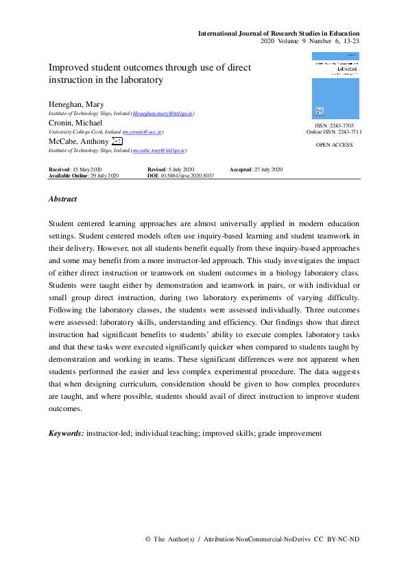 (PDF) Improved student outcomes through use of direct instruction in ...