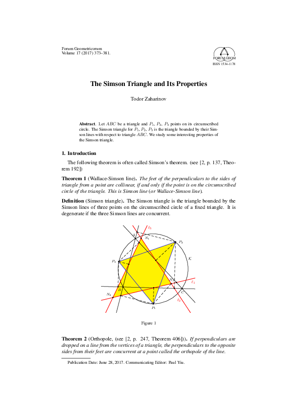 (PDF) The Simson Triangle and Its Properties