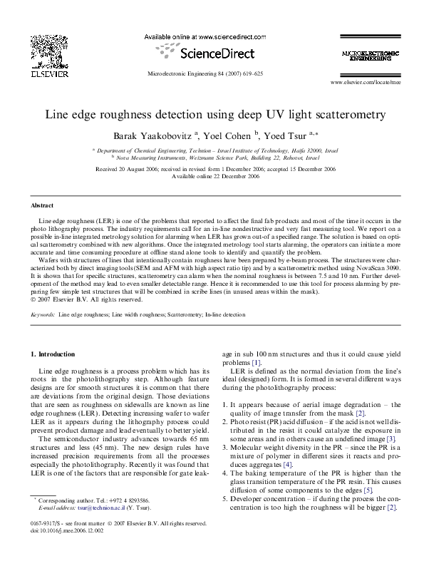 (PDF) Line edge roughness detection using deep UV light scatterometry
