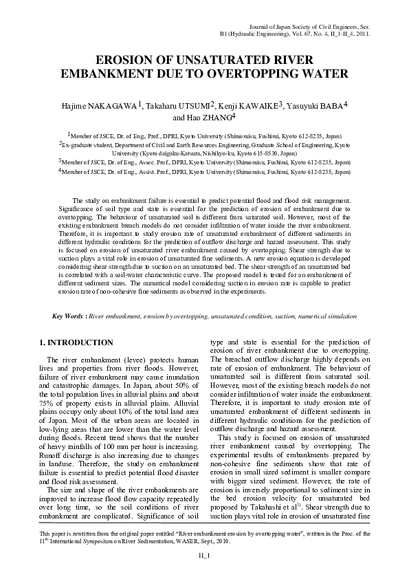 (PDF) Erosion of Unsaturated River Embankment Due to Overtopping Water