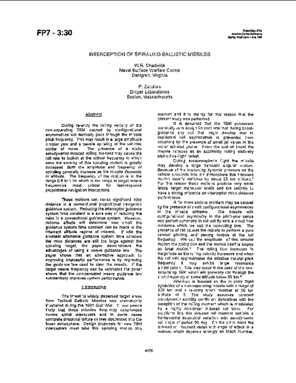 (PDF) Interception of spiraling ballistic missiles