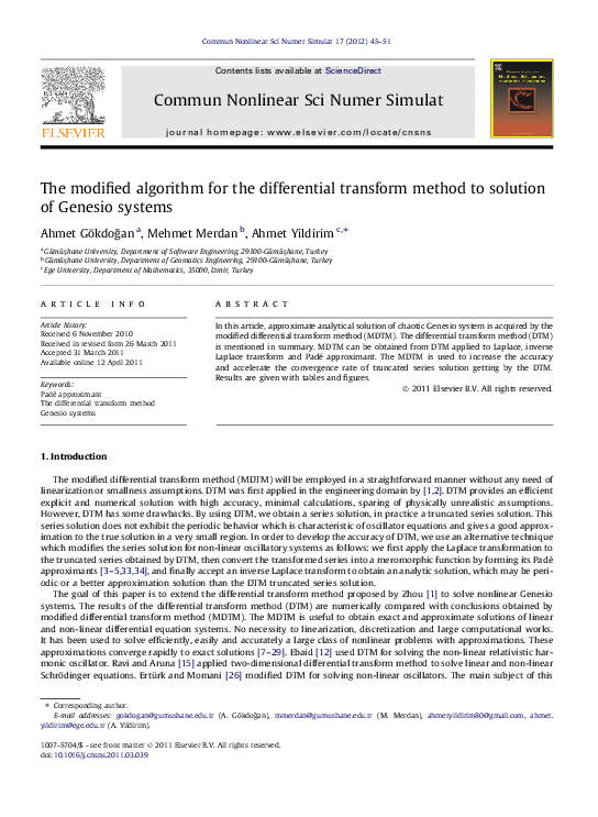 Pdf The Modified Algorithm For The Differential Transform Method To