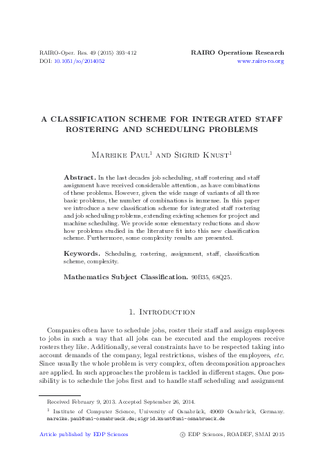 (PDF) A classification scheme for integrated staff rostering and ...