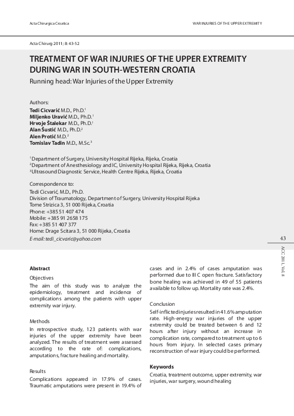 (PDF) Treatment of war injuries of the upper extremity during war in ...