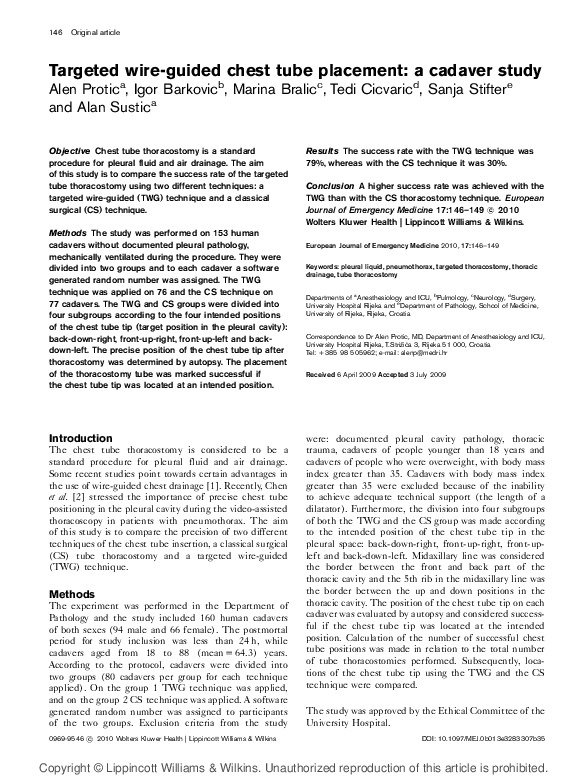 (PDF) Targeted wire-guided chest tube placement: a cadaver study