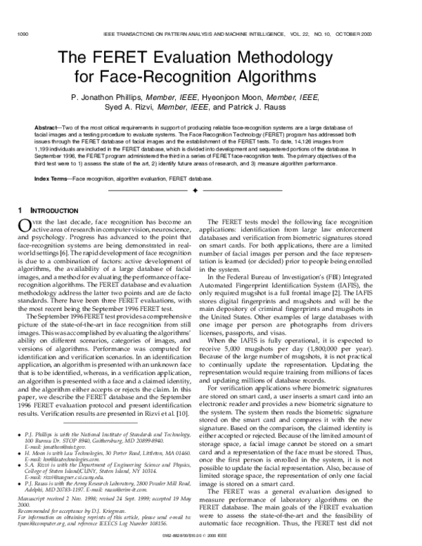 Pdf The Feret Evaluation Methodology For Face Recognition Algorithms Syed Haider Ali Rizvi