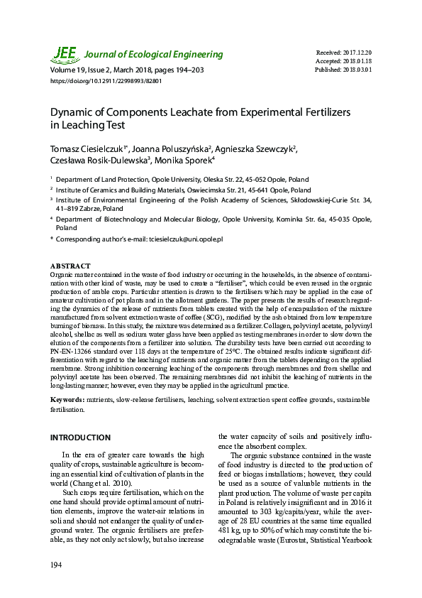 (PDF) Dynamic of Components Leachate from Experimental Fertilizers in ...