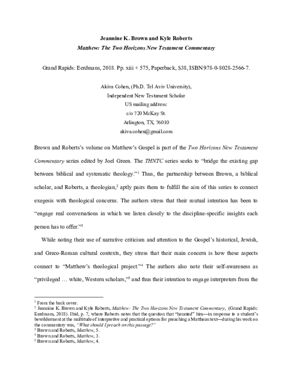 (PDF) Cohen review of Matthew Two Horizons NTC 3