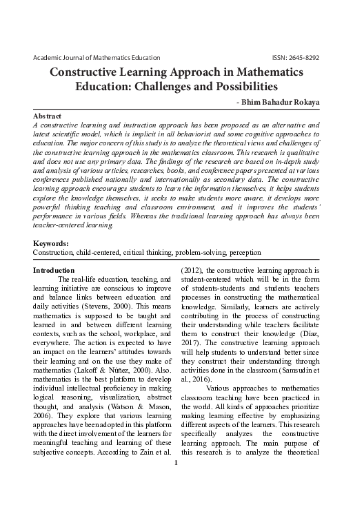 (PDF) Constructive Learning Approach in Mathematics Education ...
