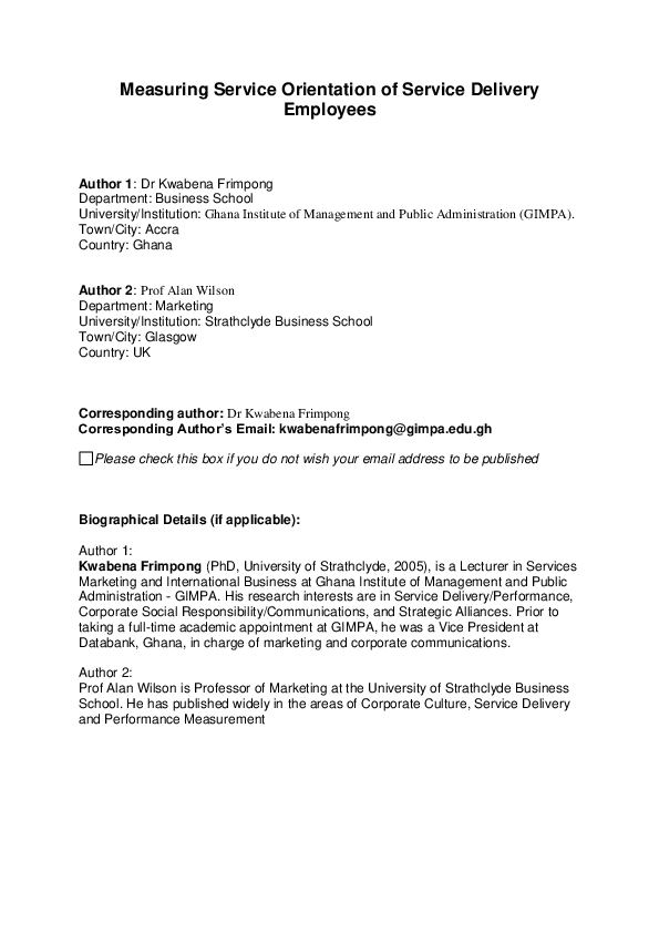 (PDF) Measuring Service Orientation of Service Delivery Employees