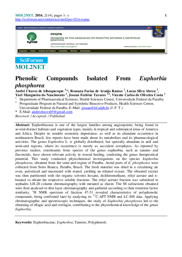 (PDF) PHENOLIC COMPOUNDS ISOLATED FROM EUPHORBIA PHOSPHOREA