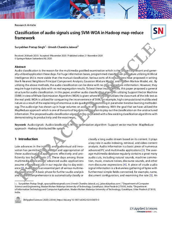 (PDF) RETRACTED ARTICLE: Classification of audio signals using SVM-WOA in Hadoop map-reduce ...