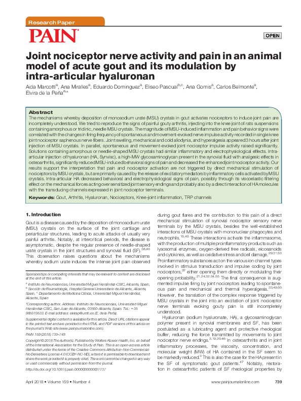 (PDF) Joint nociceptor nerve activity and pain in an animal model of ...