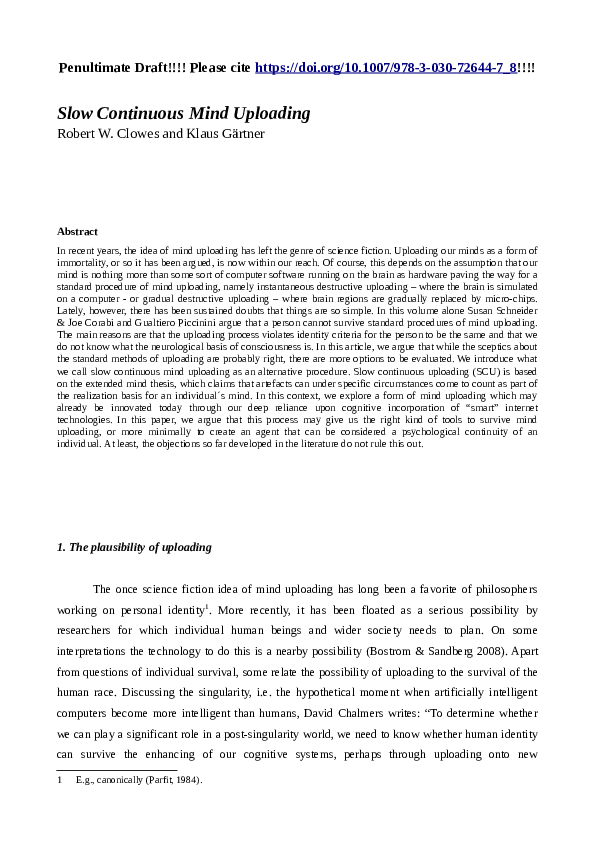 (PDF) Slow Continuous Mind Uploading