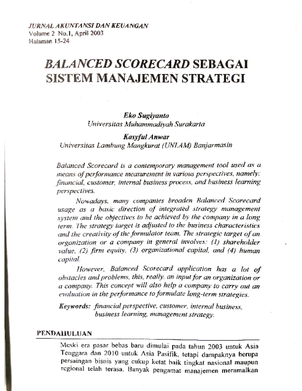 (PDF) Balanced Scorecard Sebagai Sistem Manajemen Strategi