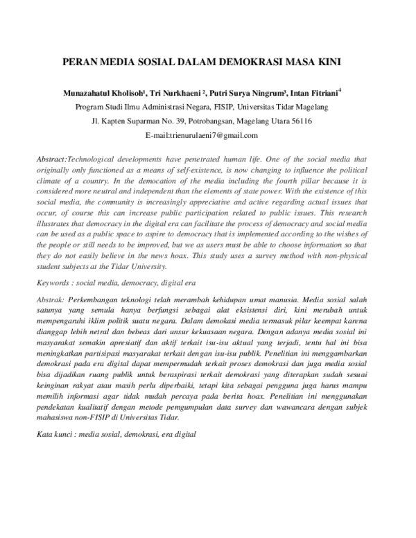 (PDF) Peran Media Sosial Dalam Demokrasi Masa Kini