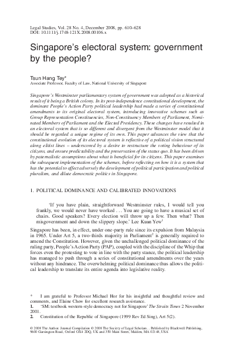 (PDF) Singapore's electoral system: government by the people?