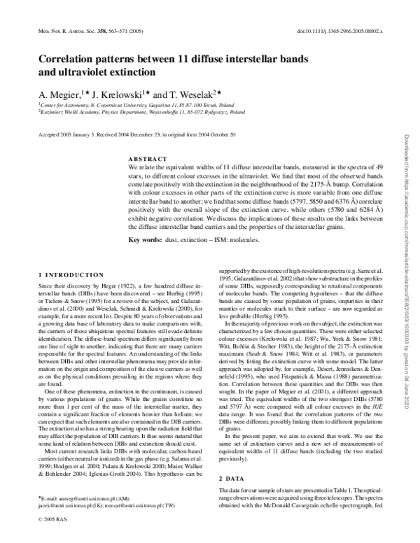 (PDF) Correlation patterns between 11 diffuse interstellar bands and ...