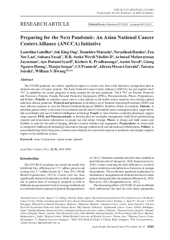 (PDF) Preparing for the Next Pandemic: An Asian National Cancer Centers ...
