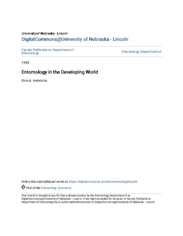 (PDF) Entomology in the Developing World