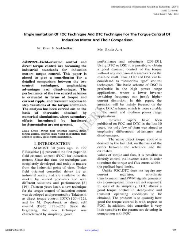 (PDF) Implementation Of FOC Technique And DTC Technique For The Torque Control Of Induction ...