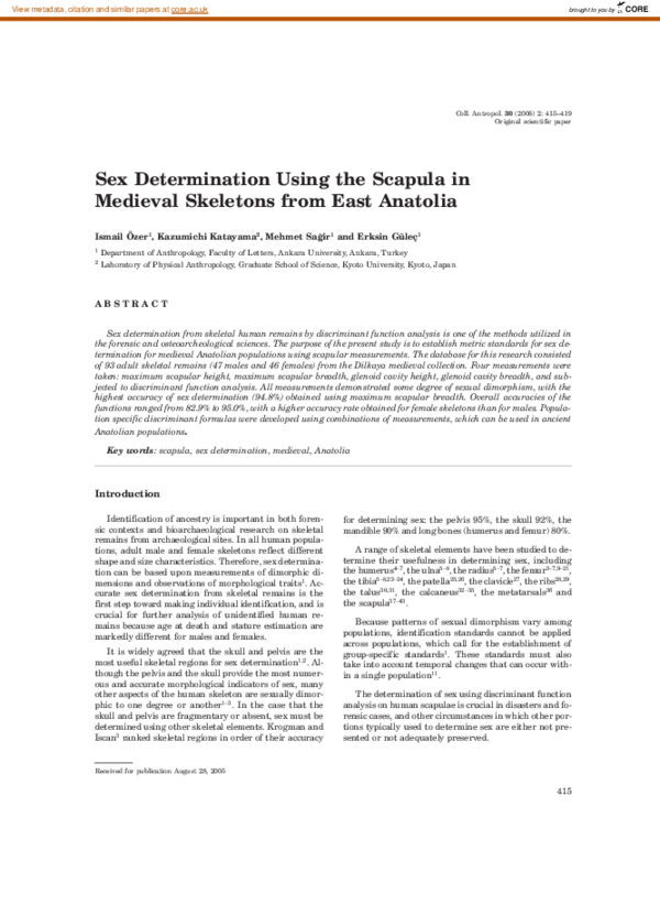 (PDF) Sex determination using the scapula in medieval skeletons from ...
