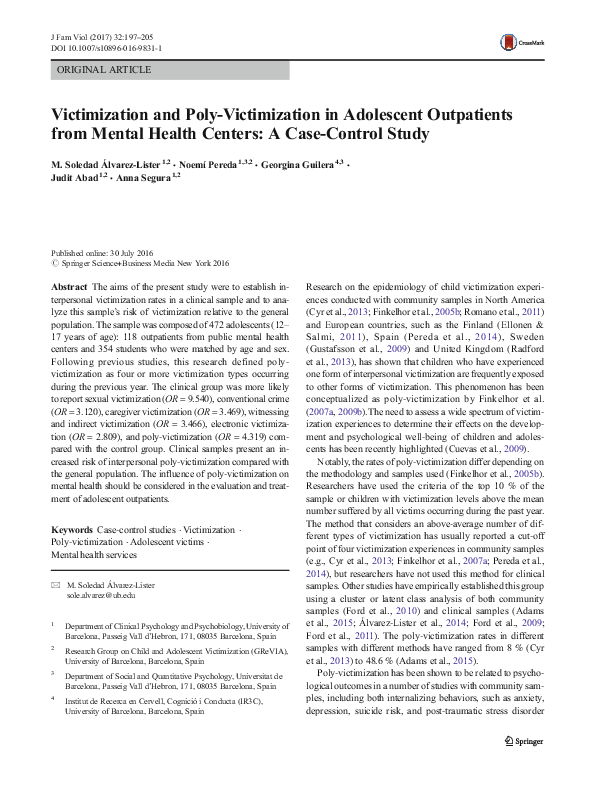 (PDF) Victimization and Poly-Victimization in Adolescent Outpatients ...