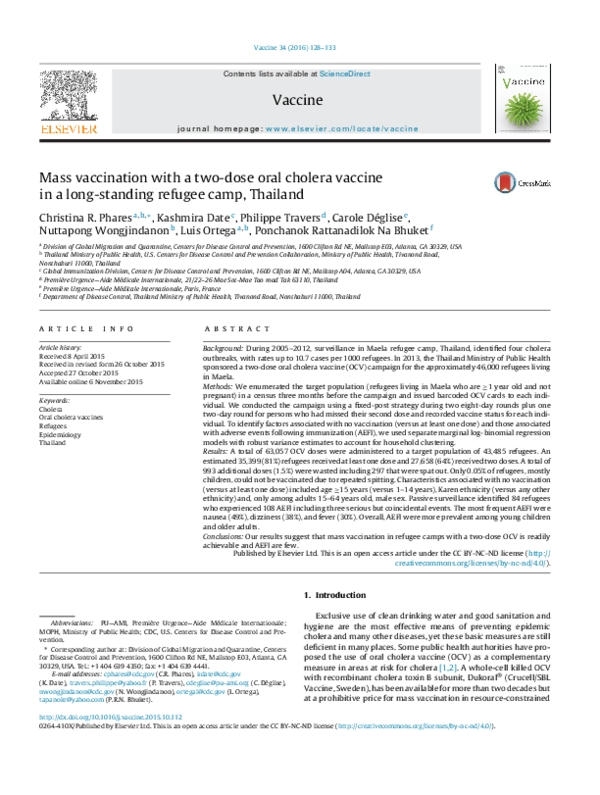 (PDF) Mass vaccination with a two-dose oral cholera vaccine in a long ...