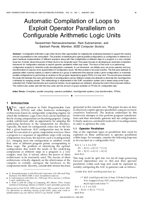(PDF) Automatic compilation of loops to exploit operator parallelism on configurable arithmetic ...