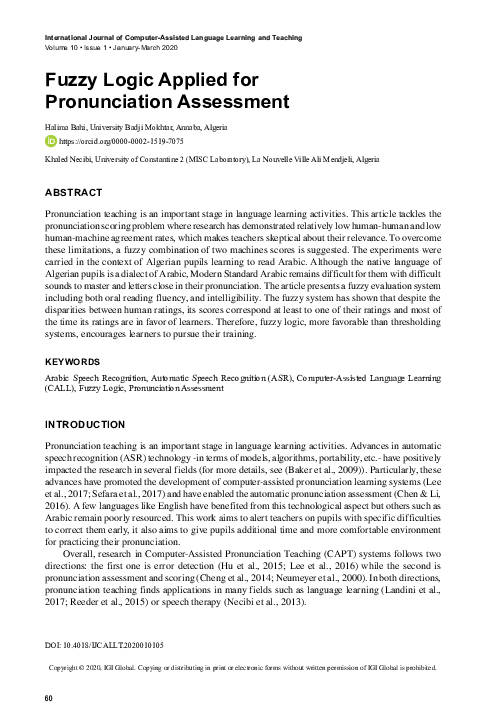 (PDF) Fuzzy Logic Applied for Pronunciation Assessment