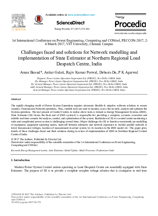 (PDF) Challenges faced and solutions for Network modelling and implementation of State Estimator ...