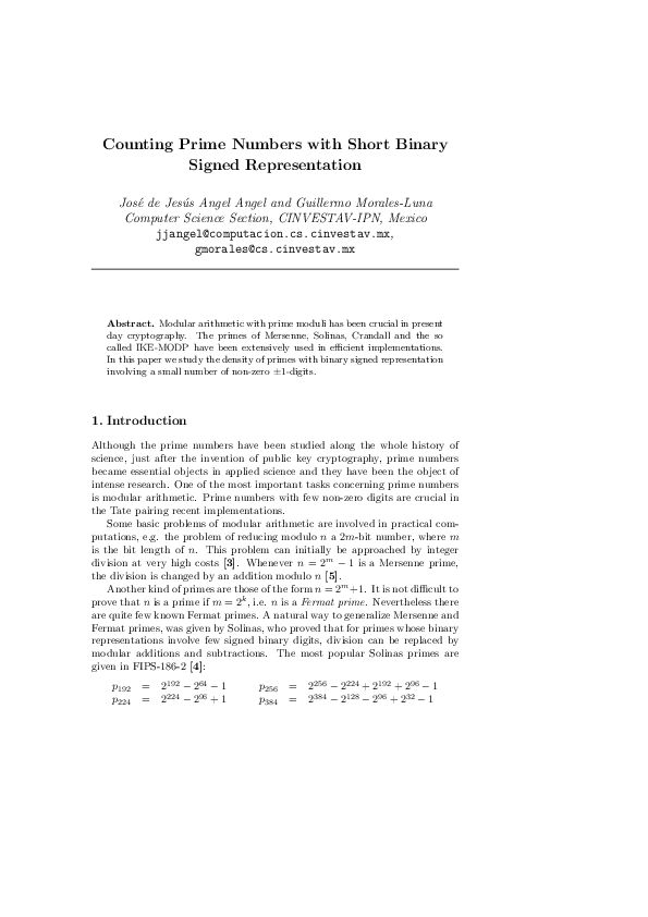 (PDF) Counting prime numbers with short binary signed representation