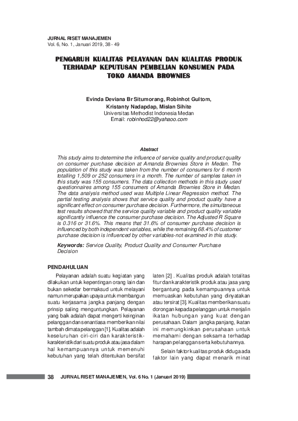(PDF) Pengaruh Kualitas Pelayanan Dan Kualitas Produk Terhadap Keputusan Pembelian Konsumen Pada ...