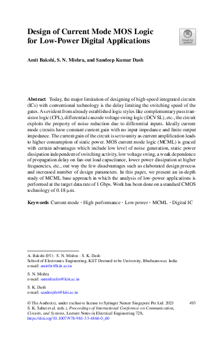 (PDF) Design of Current Mode MOS Logic for Low-Power Digital Applications