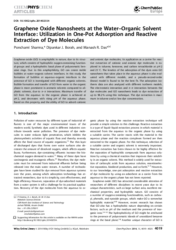(PDF) Graphene Oxide Nanosheets at the Water-Organic Solvent Interface ...