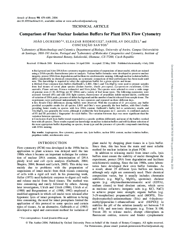 (PDF) Comparison of four nuclear isolation buffers for plant DNA flow cytometry
