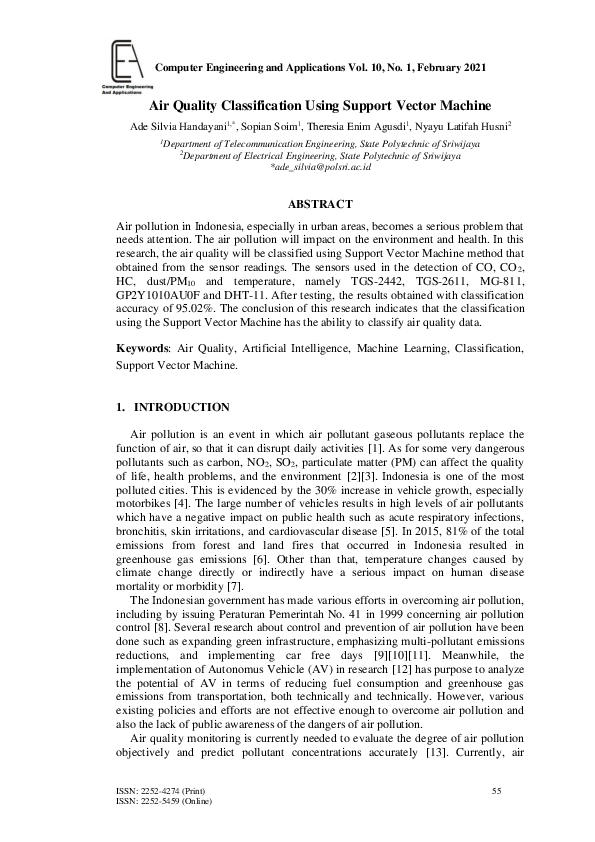 (PDF) Air Quality Classification Using Support Vector Machine