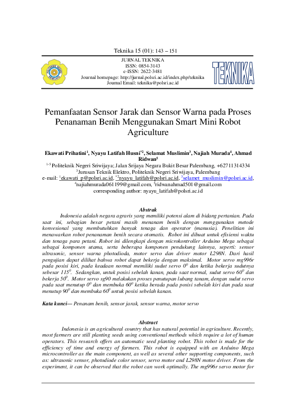 (PDF) Pemanfaatan Sensor Jarak dan Sensor Warna pada Proses Penanaman Benih Menggunakan Smart ...