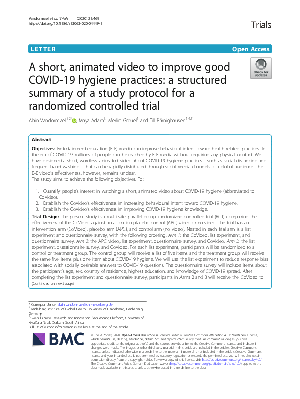 (PDF) A short, animated video to improve good COVID-19 hygiene ...