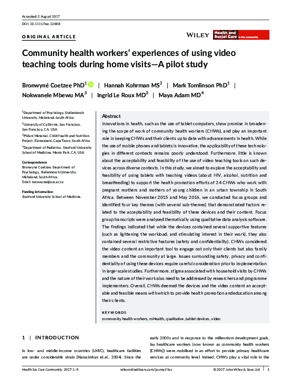 (PDF) Community health workers’ experiences of using video teaching ...
